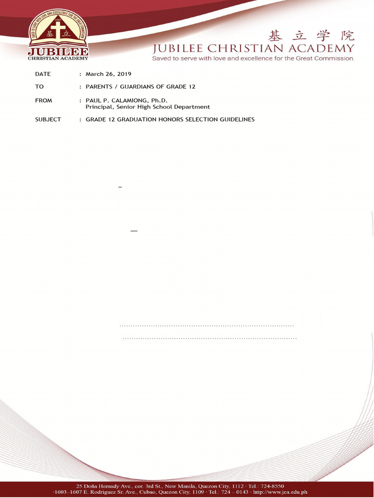 Grade 12 Graduation Honors Guidelines | PDF