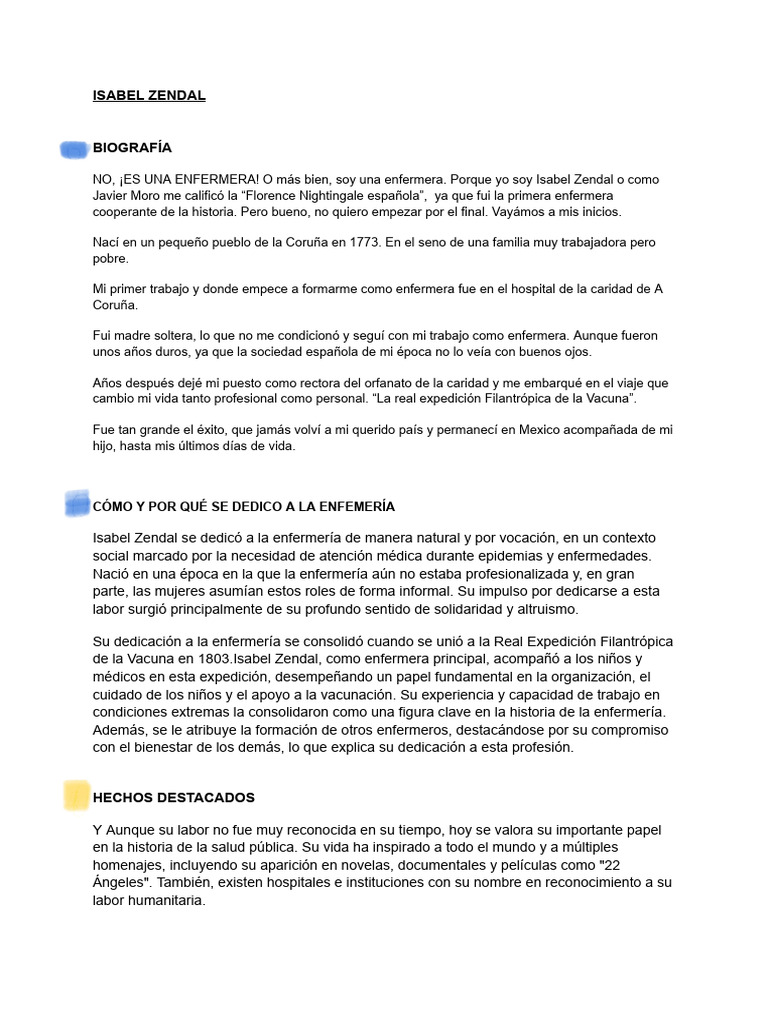 Isabel Zendal: Pionera de la enfermería | PDF | Enfermería | Vacunas