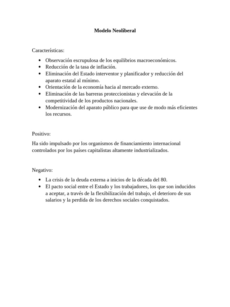 Modelo Neoliberal | PDF