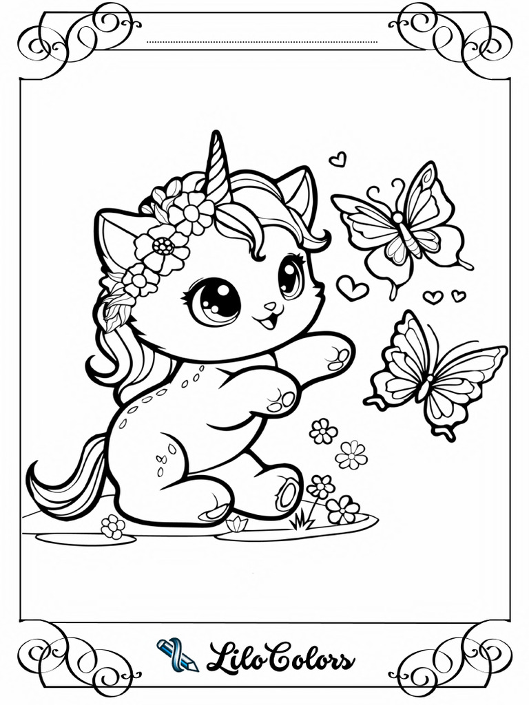 Cute Unicorn Cat Coloring Page | PDF