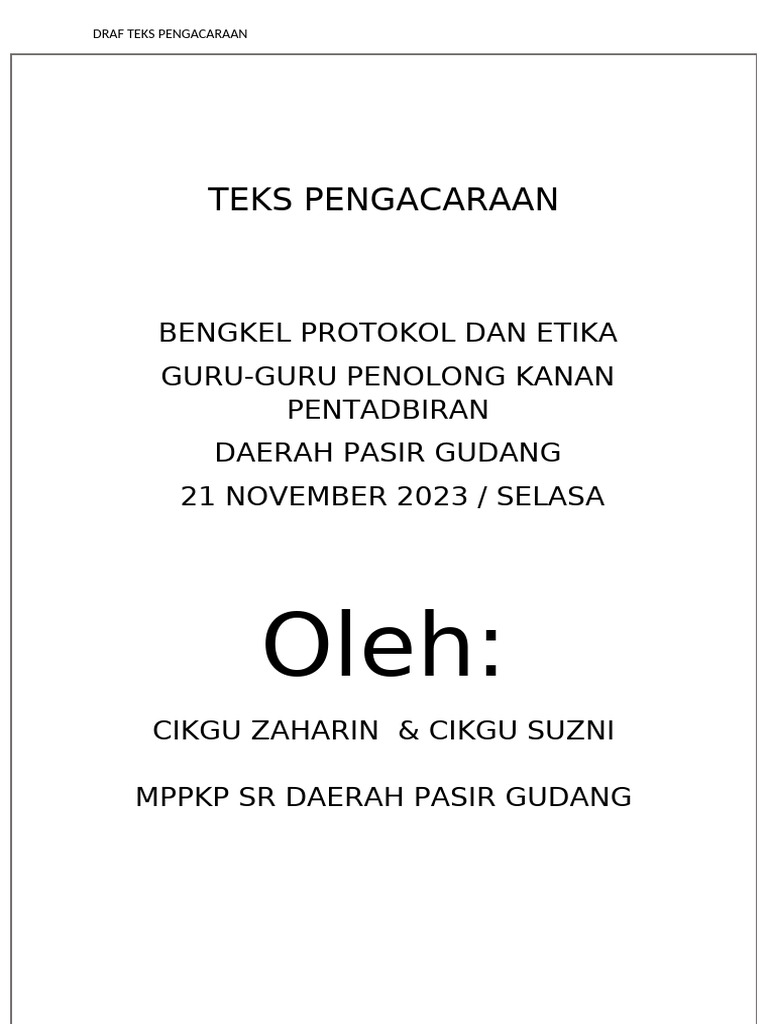 Teks Pengacara Bengkel Protokol Dan Etika 2023 | PDF