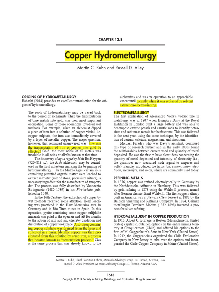Copper Hydrometallurgy (SME 2019) | PDF | Natural Materials | Chemical ...