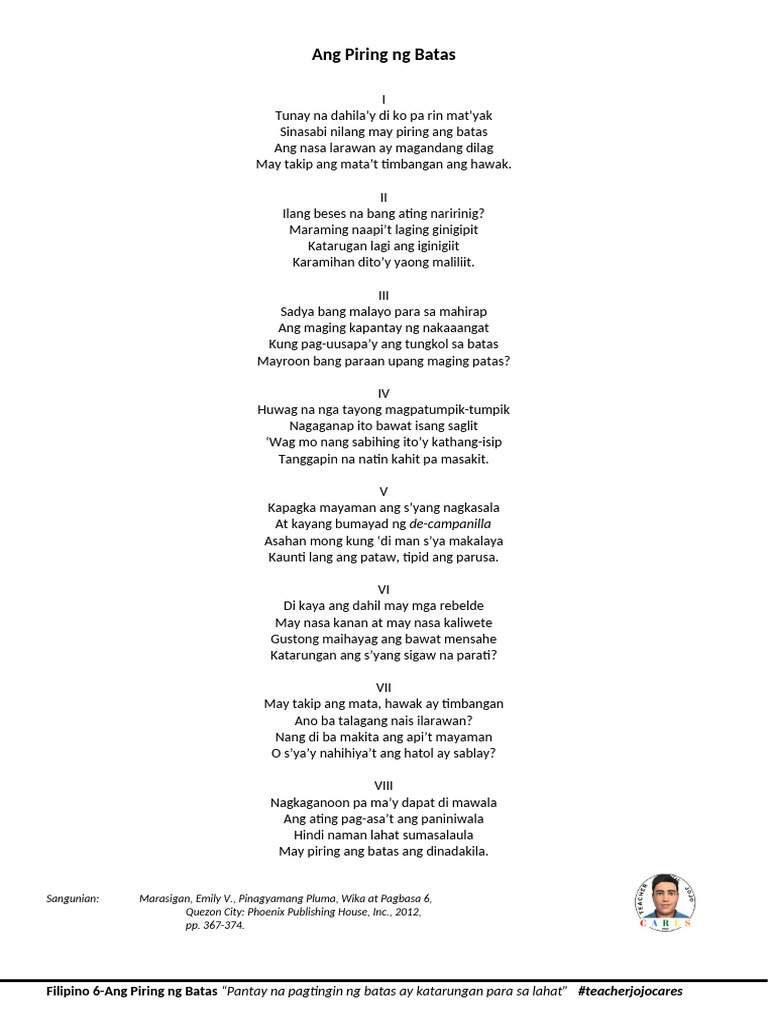 Ang Piring NG Batas (Tula) | PDF