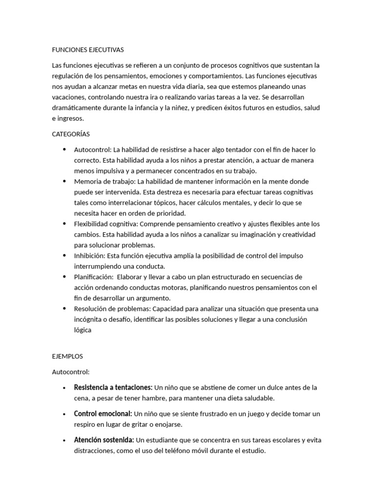 Funciones Ejecutivas en Niños: Claves y Ejemplos | PDF | Autismo | Las ...
