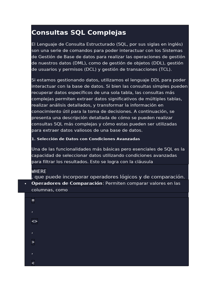 Consultas SQL Complejas | PDF | SQL | Bases de datos
