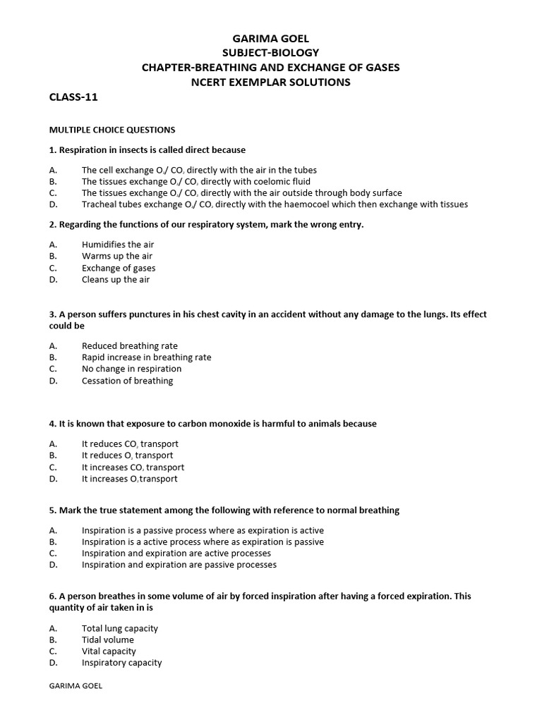 NCERT Class 11 Biology: Breathing Solutions | PDF | Respiratory System ...