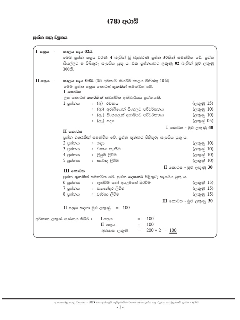 2021 AL Arabic Model Paper English Medium | PDF