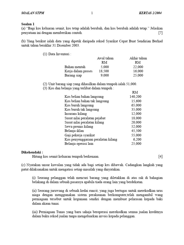 STPM Akaun 2004 Paper2 | PDF