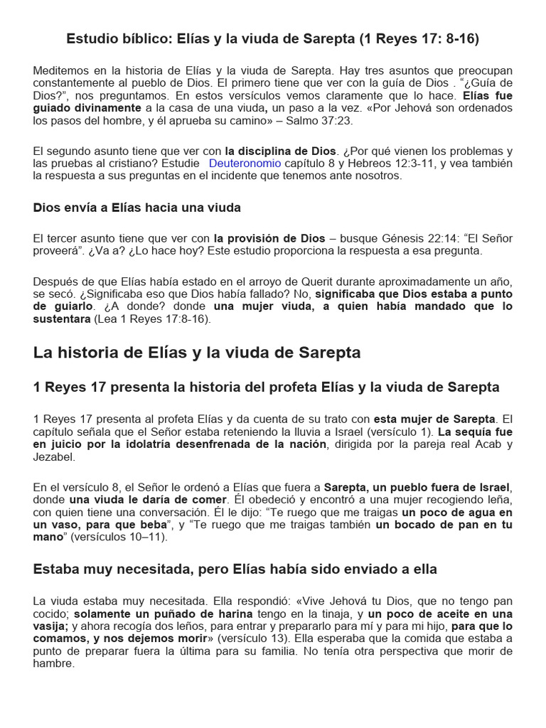 Elías y la viuda de Sarepta: Fe y Provisión | PDF | Elijah | Libros de ...