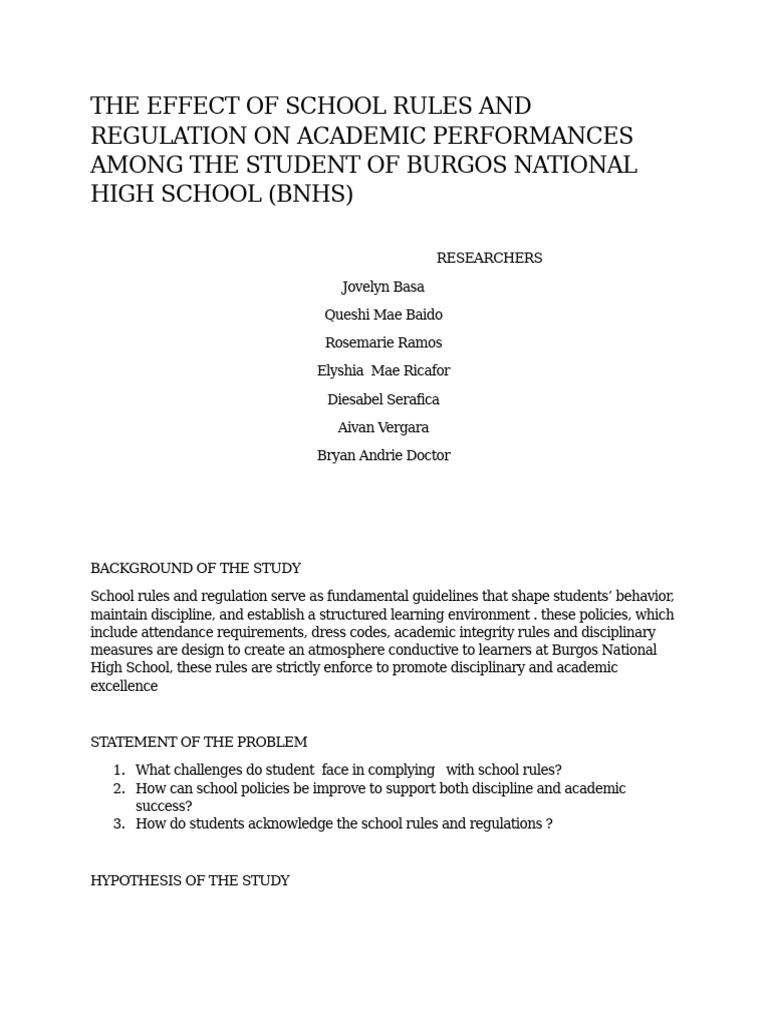 The Effect of School Rules and Regulation On Academic Performances ...
