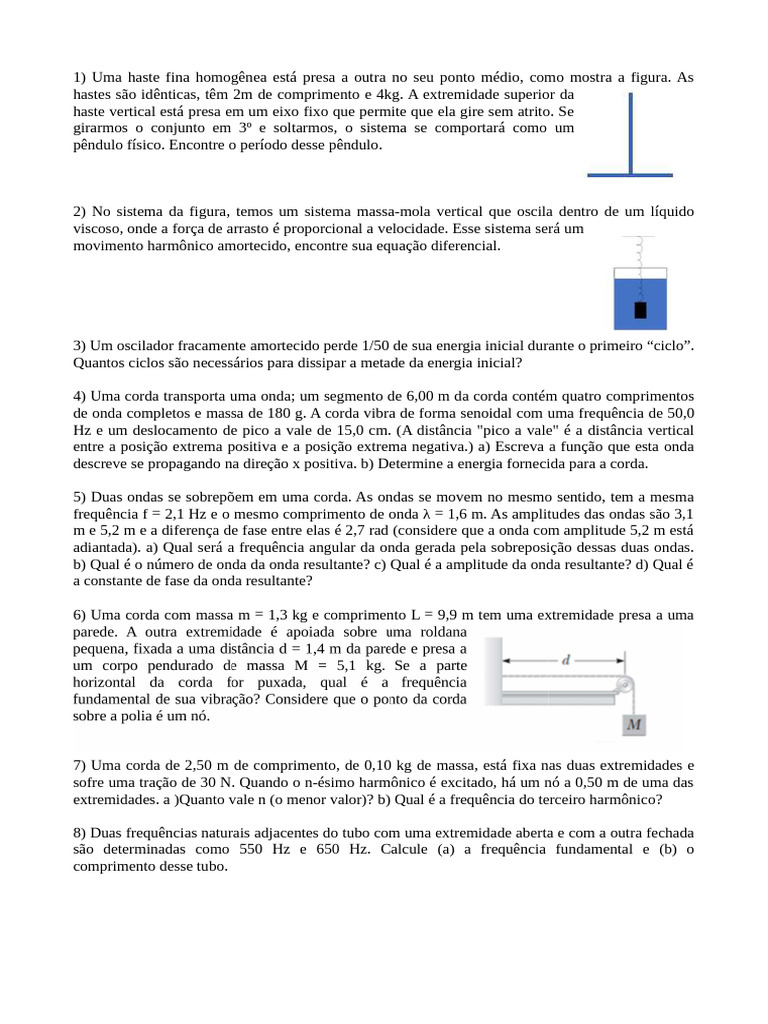 lista sobre cap 15, 16 e 17 do halliday | PDF | Ondas | Harmônica