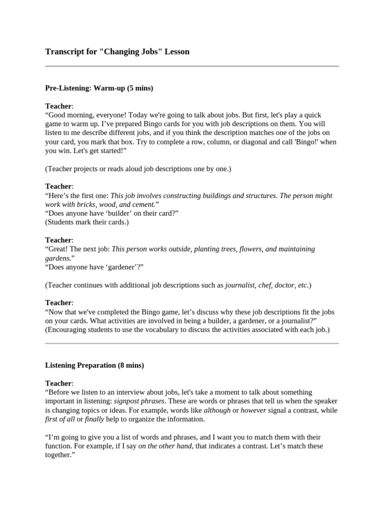 Transcript For Listening | PDF | Reading Comprehension | Cognitive Science