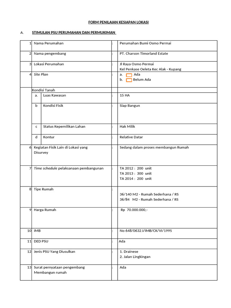 contoh FORM KESIAPAN LOK PERUM PSU | PDF