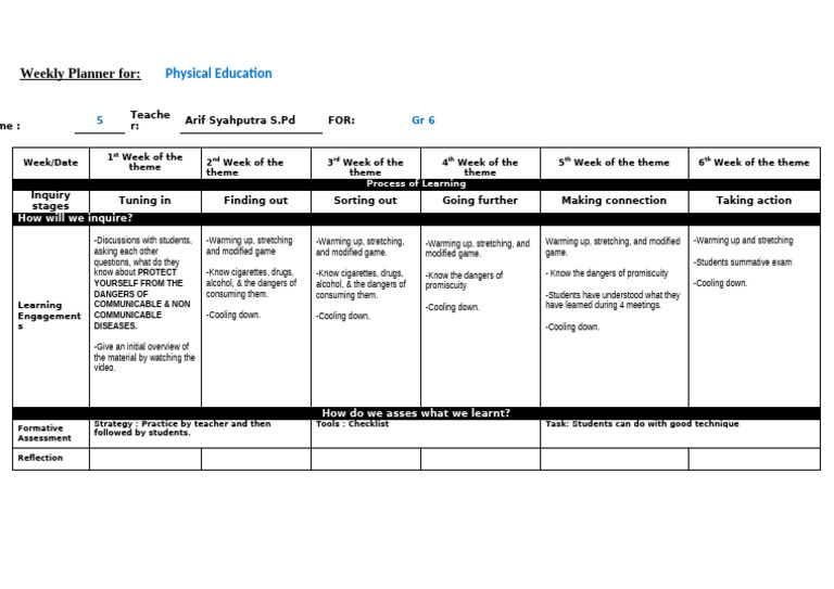 Weekly Planner Theme 5, Gr6 | PDF | Learning