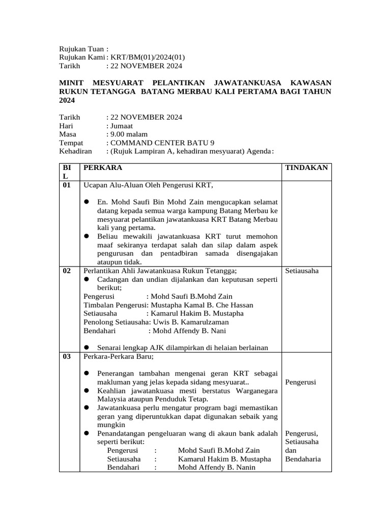 Minit-Mesyuarat-KRT-2024 Edit | PDF