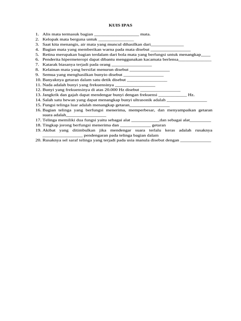 KUIS IPAS Mata Telinga | PDF