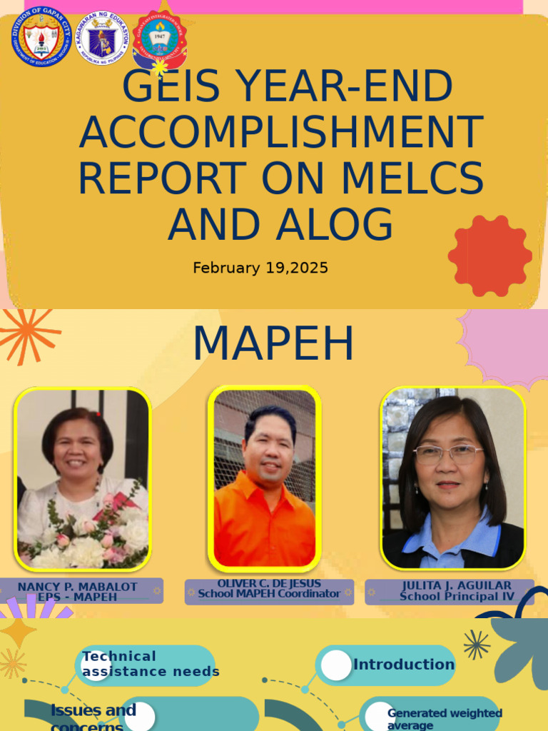Geis Accomplishment Report On Melcs and Log | PDF | Learning | Teachers