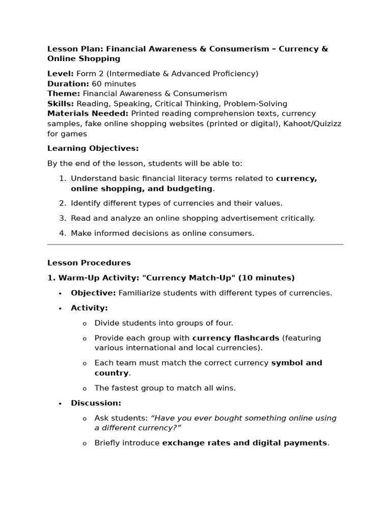Financial Literacy: Online Shopping Lesson | PDF | Online Shopping | Prices