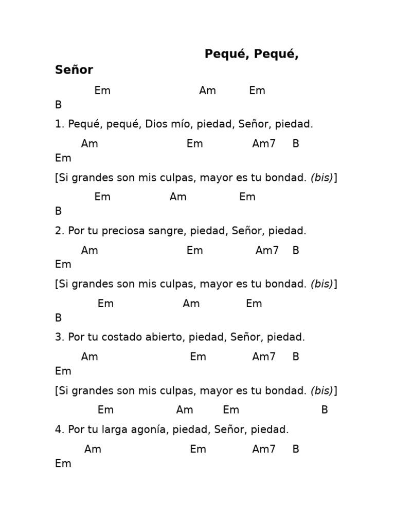 Letra de "Pequé, Pequé, Señor" | PDF