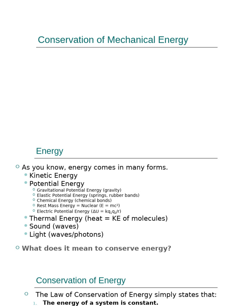 Conversation of Mechanical Energy | PDF | Potential Energy | Kinetic Energy