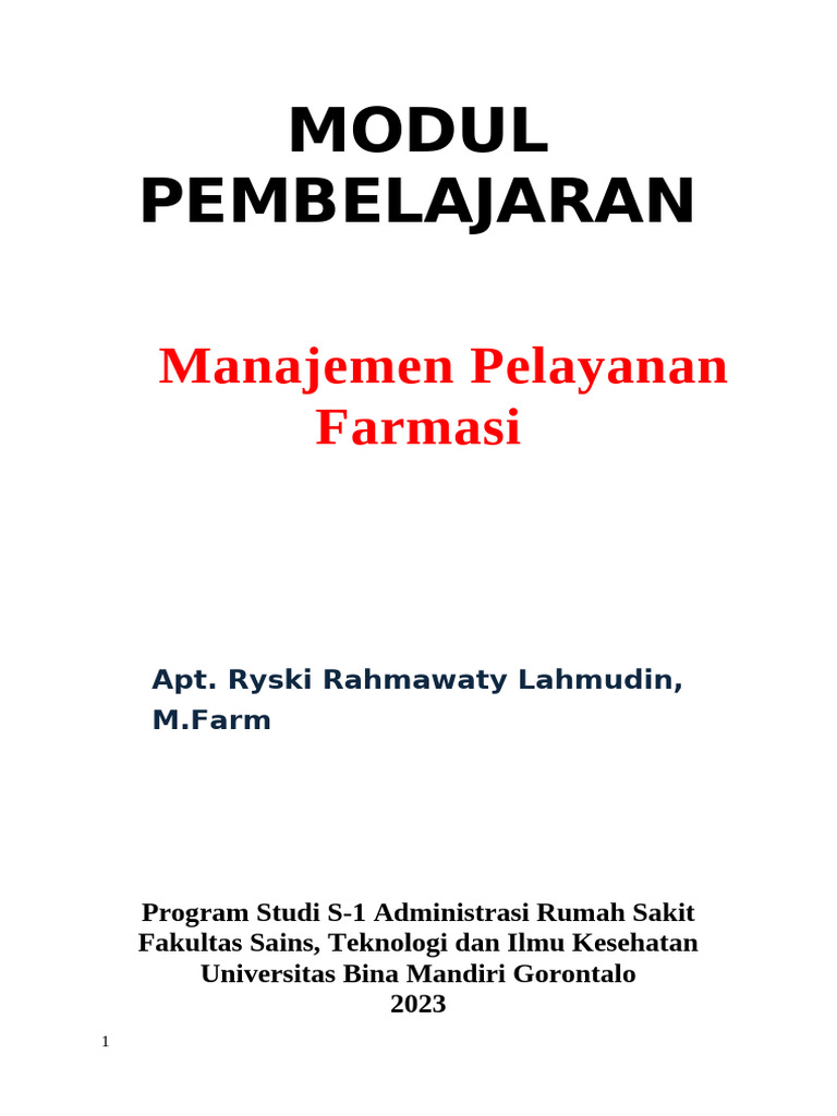 Modul Manajemen Pelayanan Farmasi | PDF