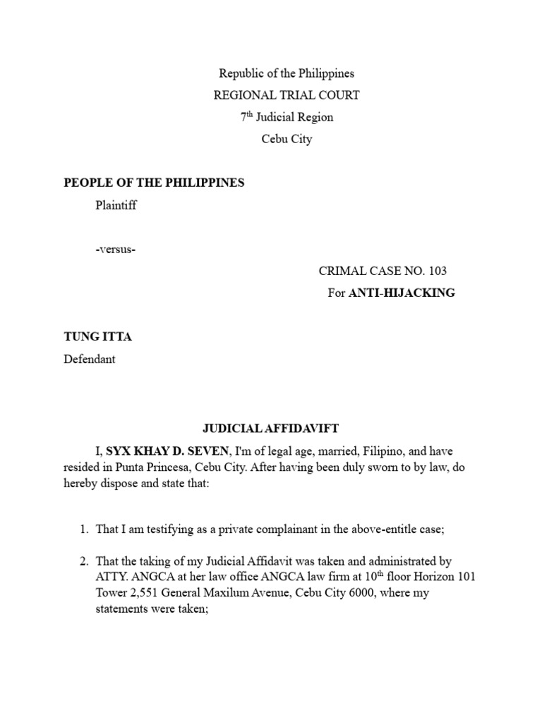 Judicial Affidavit in Anti-Hijacking Case | PDF | Affidavit | Justice