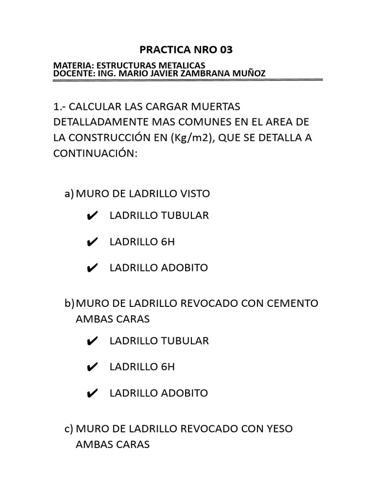 Practica Nro 03 - Metalica - Carga Muerta 1 | PDF