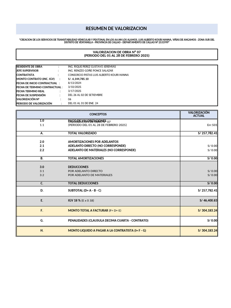resumen de valorizacion | PDF