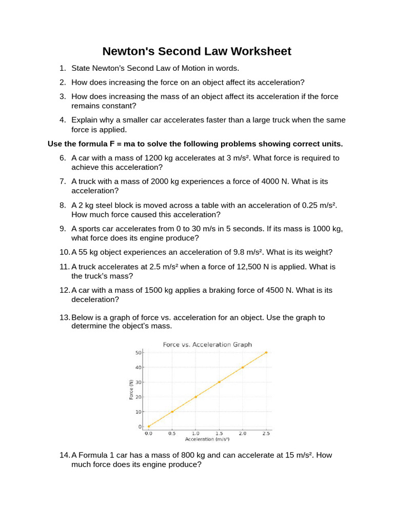 Newtons 2nd Law Worksheet | PDF
