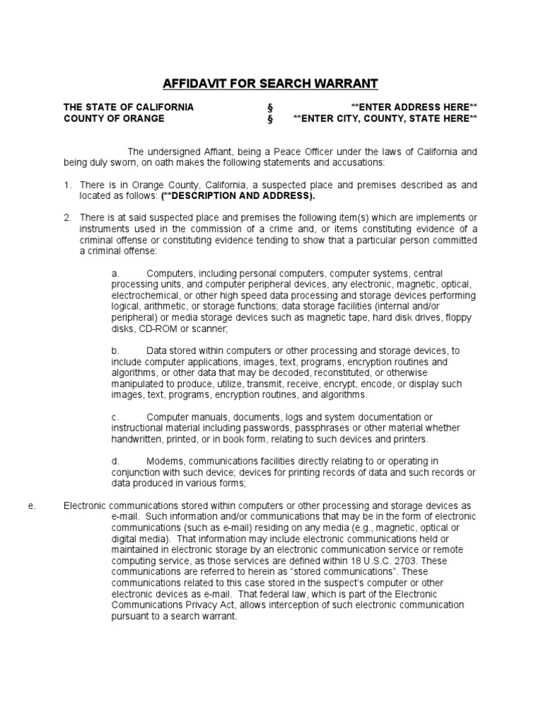Cyber Forensics Week 7 - Affidavit for Search Warrant | Affidavit ...