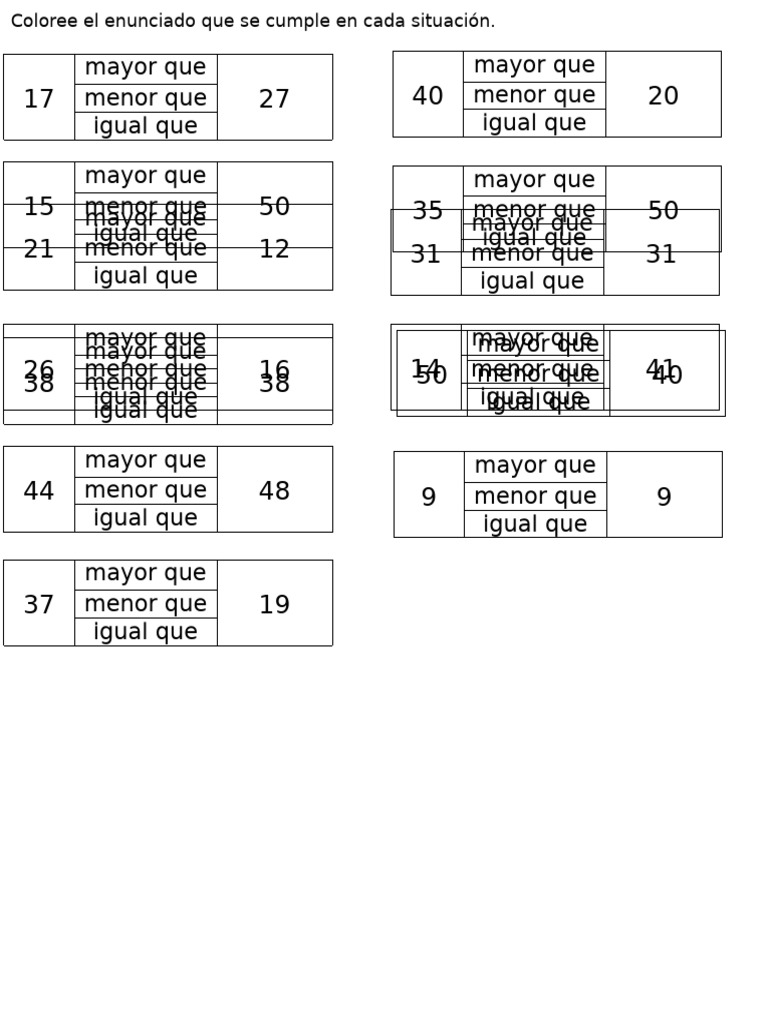 Comparar Numeros Hasta 50 Menor Que Mayor Que Igual Que | PDF