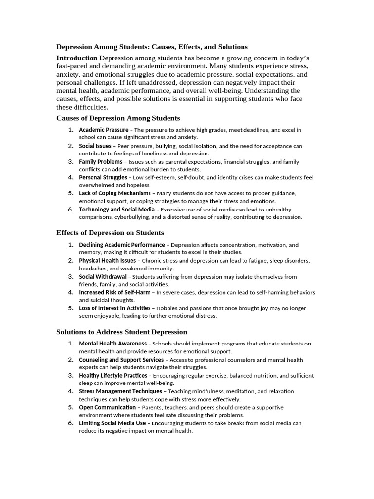 Addressing Student Depression Issues | PDF | Mental Health | Major ...