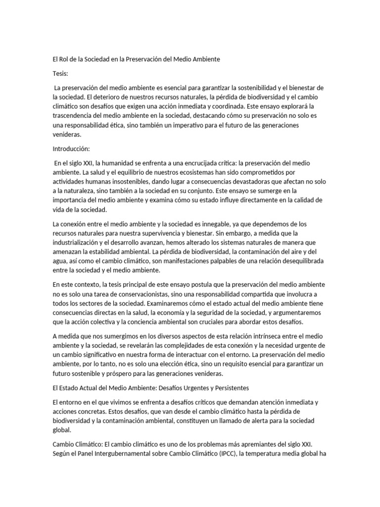 Sociedad y Preservación del Medio Ambiente | PDF | Sustentabilidad ...