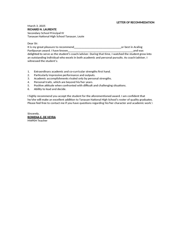 Letter of Recommedation 1 | PDF