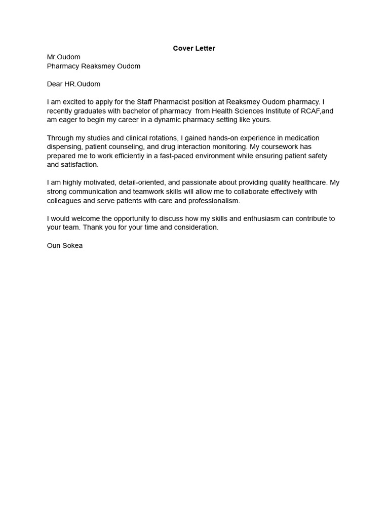 Staff Pharmacist Cover Letter | PDF