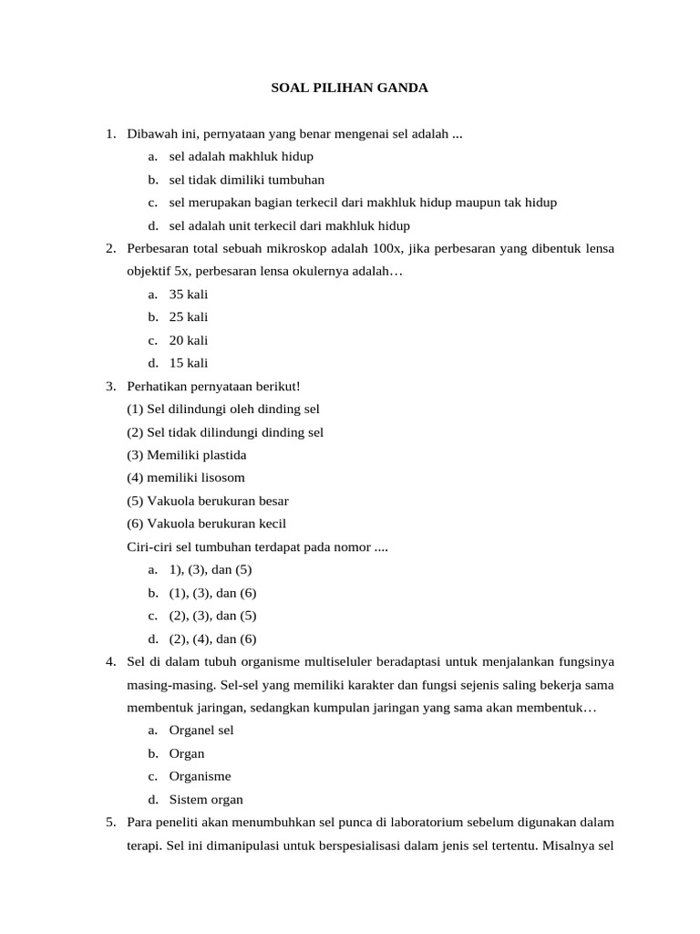 Contoh Organisme Uniseluler dan Sel Punca | PDF