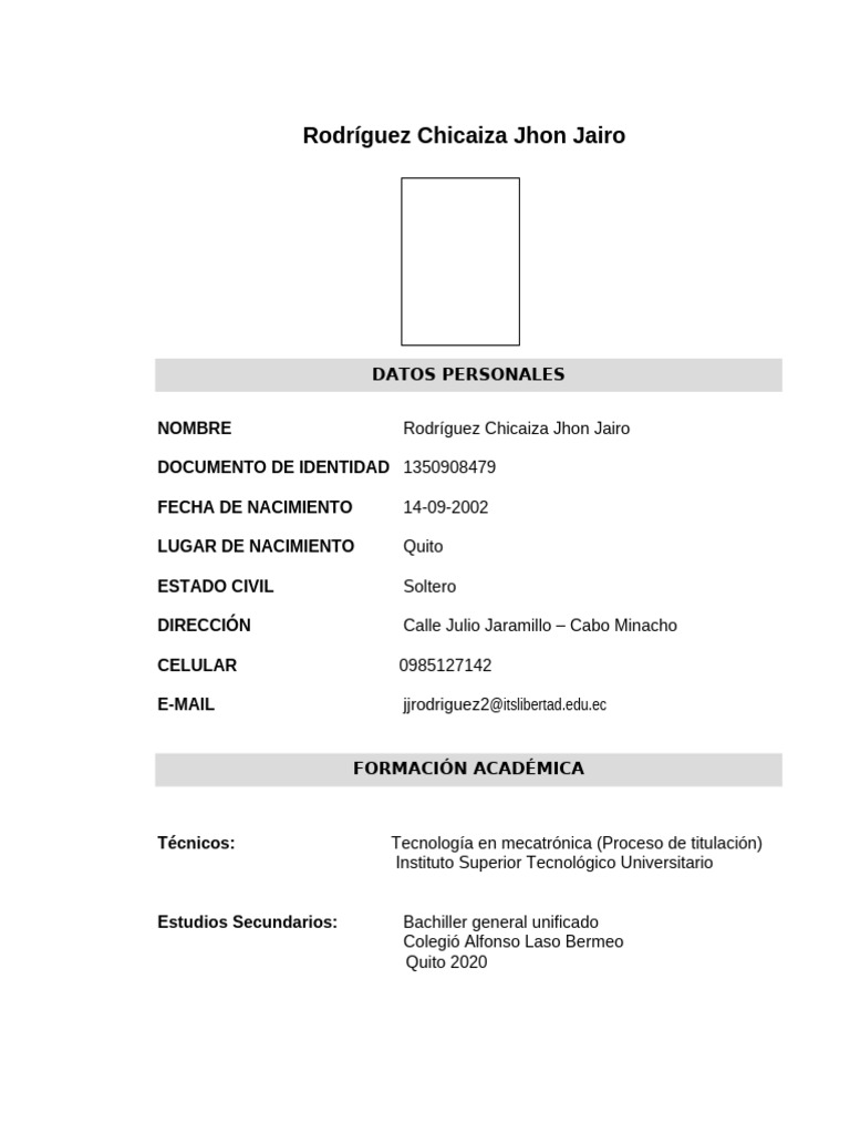 Hoja de Vida Jhon | PDF