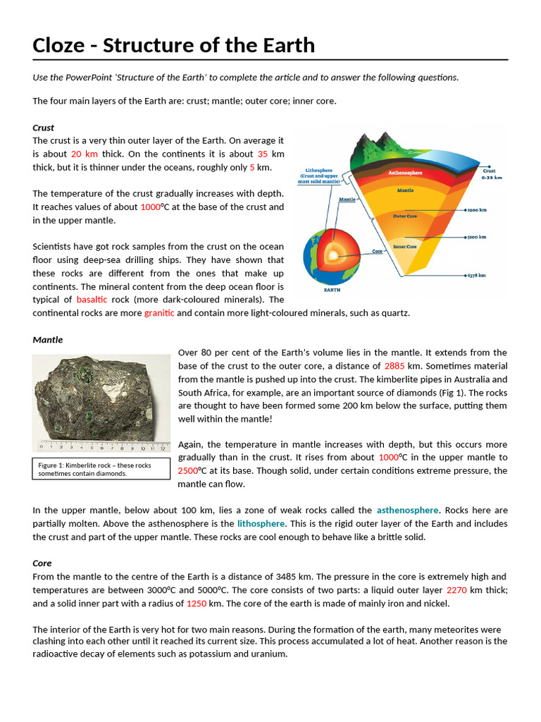2. ANS Cloze - Structure of the Earth | PDF | Earth | Planetary Core