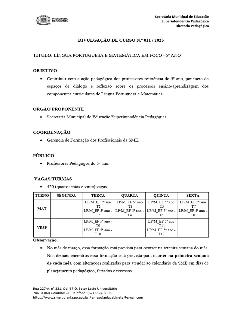 Divulgacao_de_Curso_n.º_011___Lingua_Portuguesa_e_Matematica_em_Foco___5º_ano - SEI nº 6239-0 ...