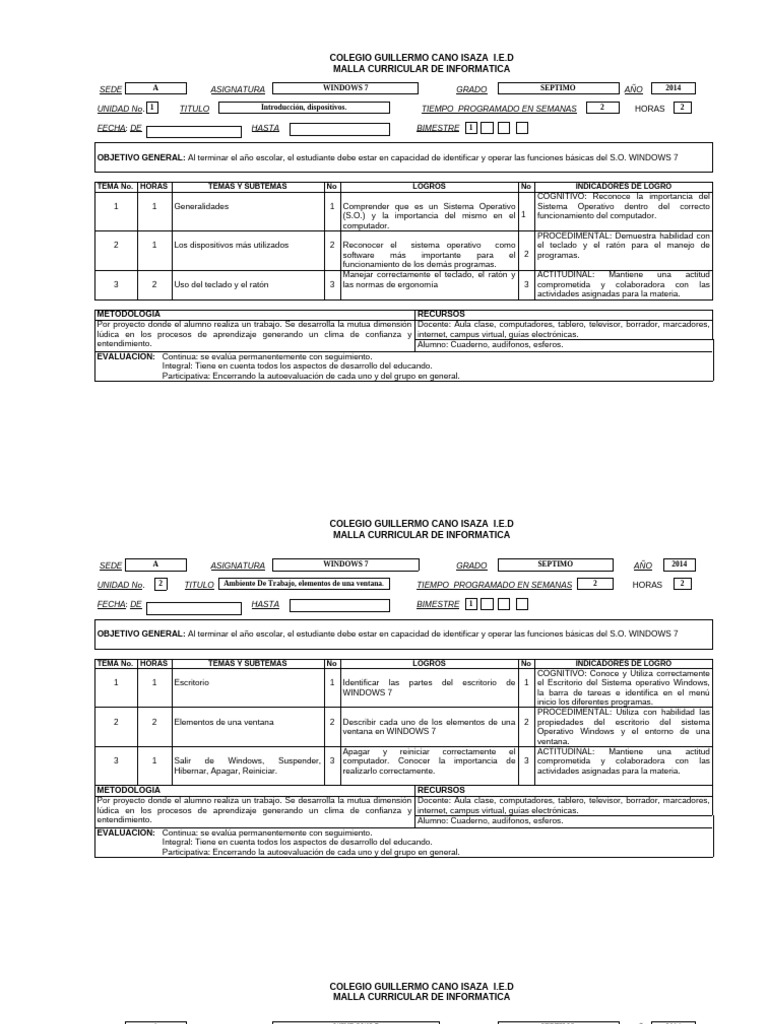 Malla Curricular Windows 7 | PDF | Evaluación | Archivo de computadora