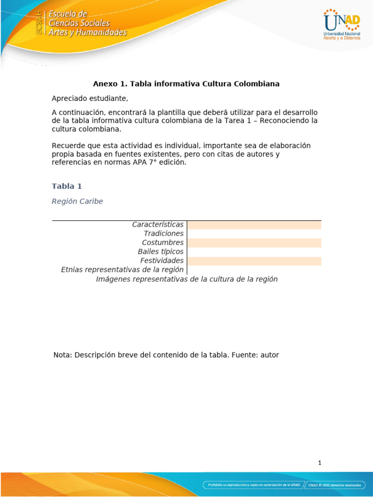 Anexo 1. Tabla informativa cultura colombiana | PDF