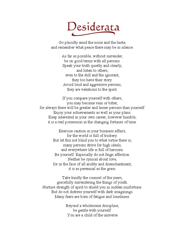 Desiderata | PDF | Self-Improvement