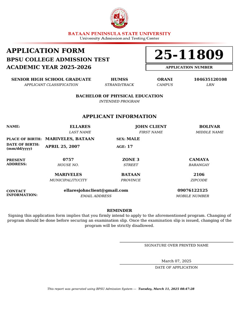 25 11809 - BPSU OLAppForm | PDF
