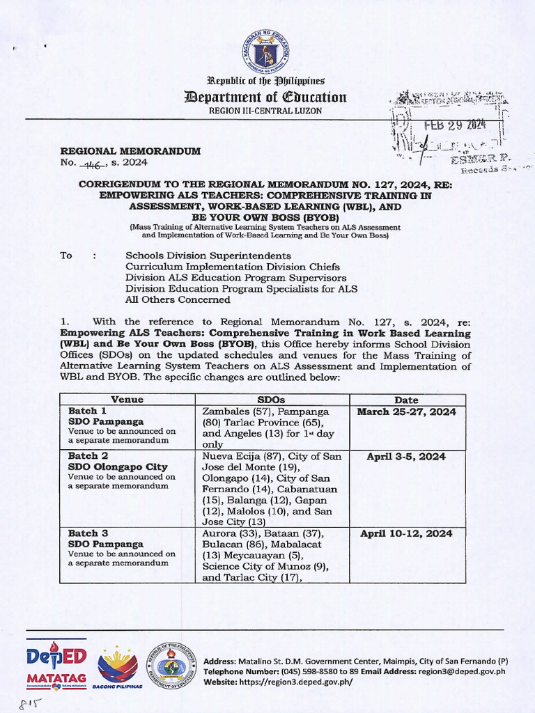 RM No. 146 S.2024 Corrigendum To The Regional Memorandum No. 127 2024 Re - Empowering Als ...