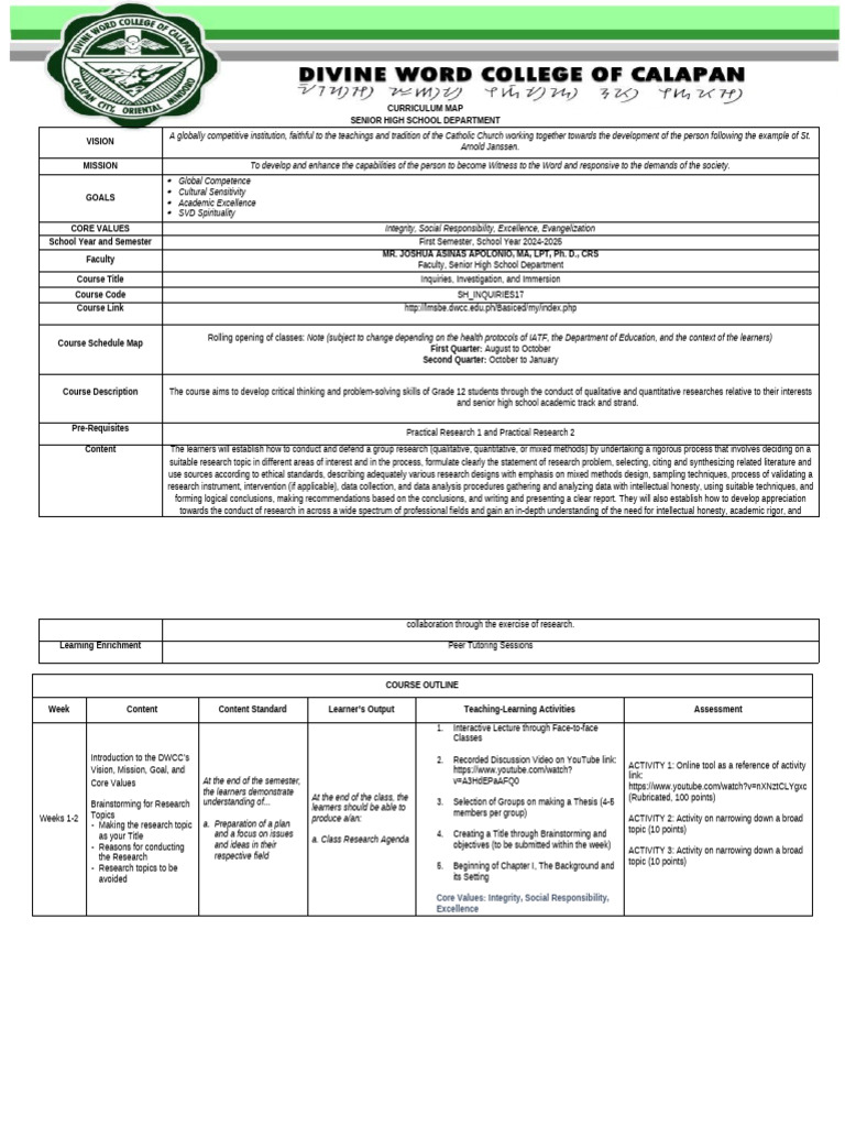 Inquiry and Investigation Curriculum Map | PDF | Methodology | Data