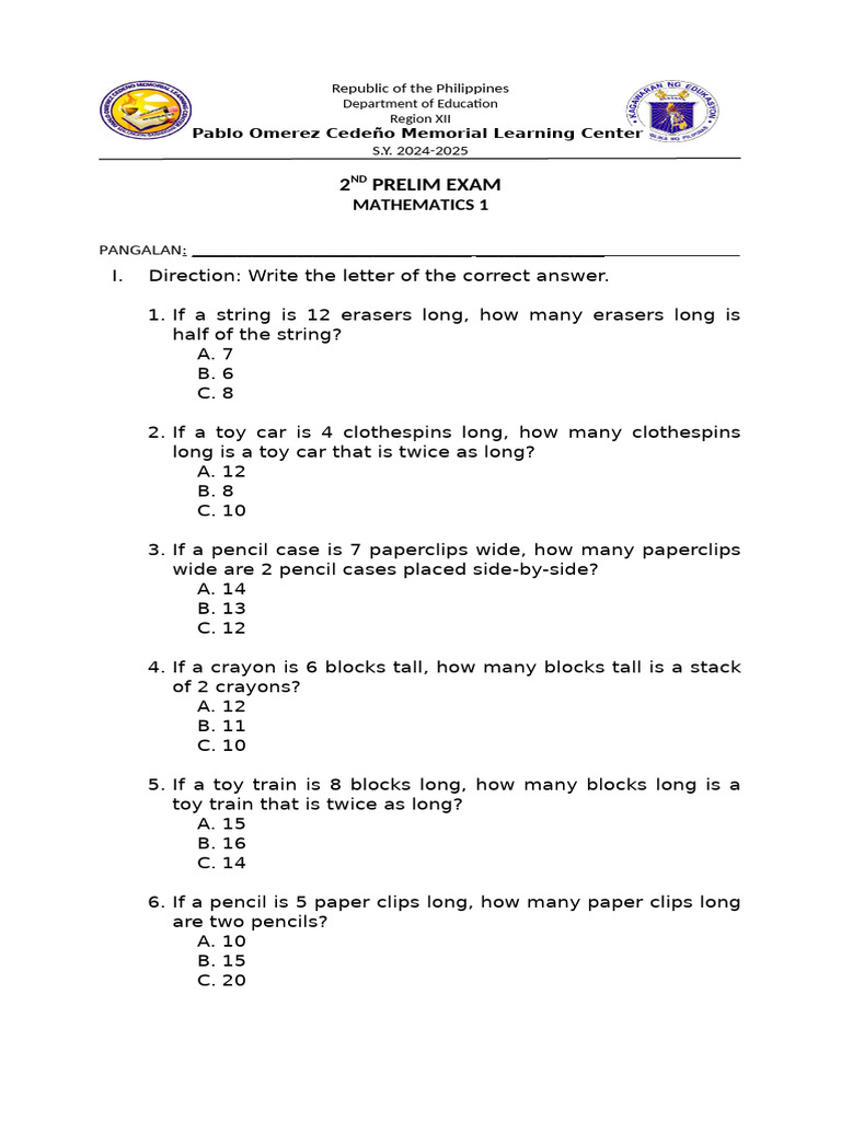 MATH 2ND PRELIM | PDF | Mathematics