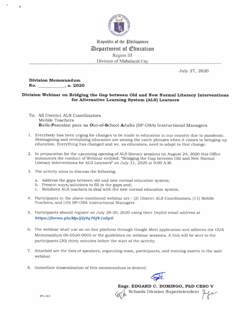 Division Webinar On Bridging The Gap Between Old and New Normal Literacy Interventions For ALS ...