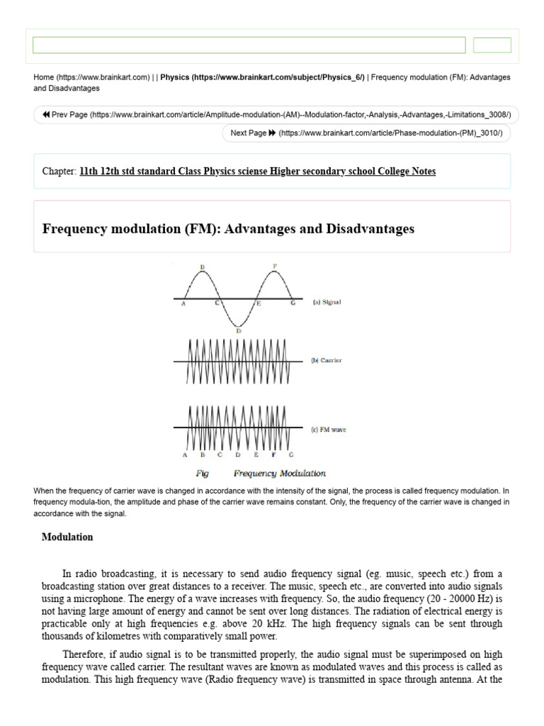 Frequency Modulation (FM) - Advantages and Disadvantages | PDF | Frequency Modulation | Modulation