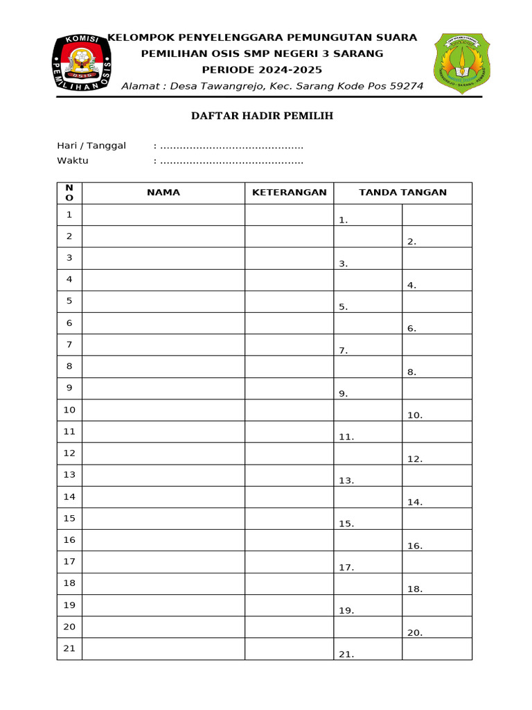 Daftar Hadir Pemilos | PDF