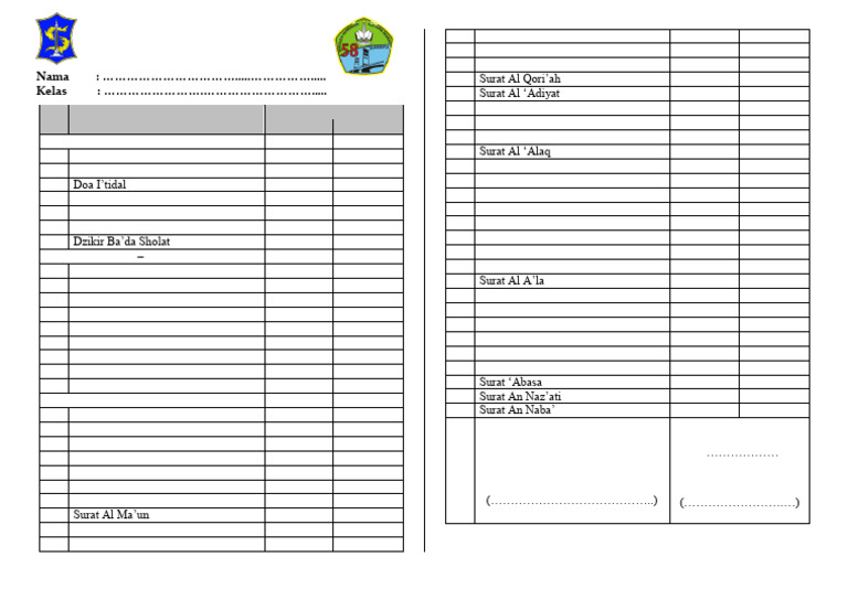 Form Hafalan Juz 30 Dan Doa | PDF